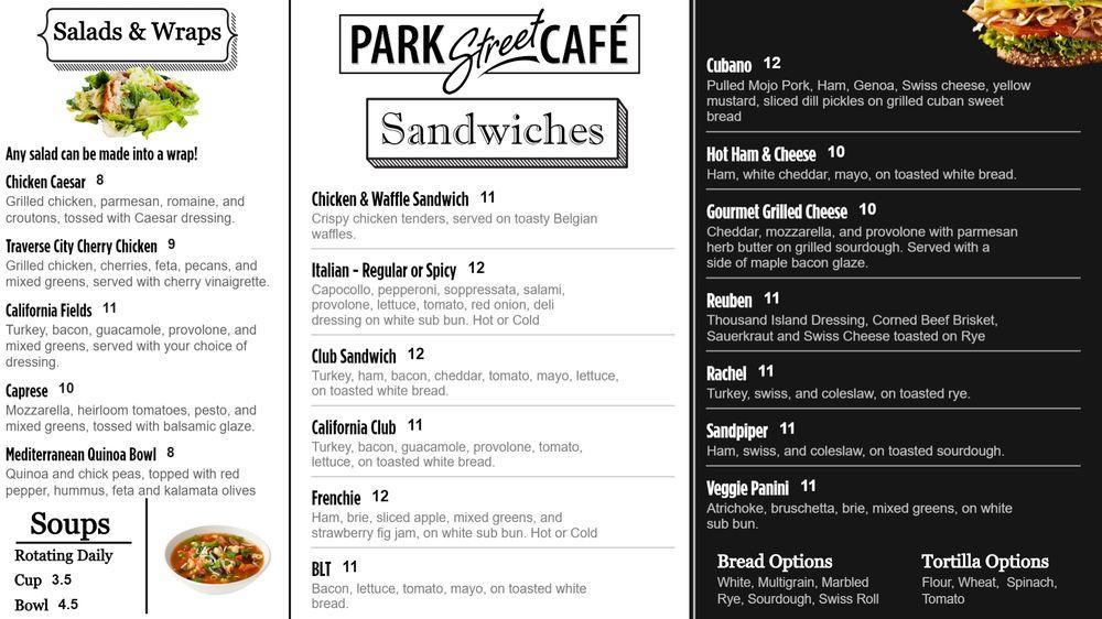 Menu at Park Street Café restaurant, Traverse City