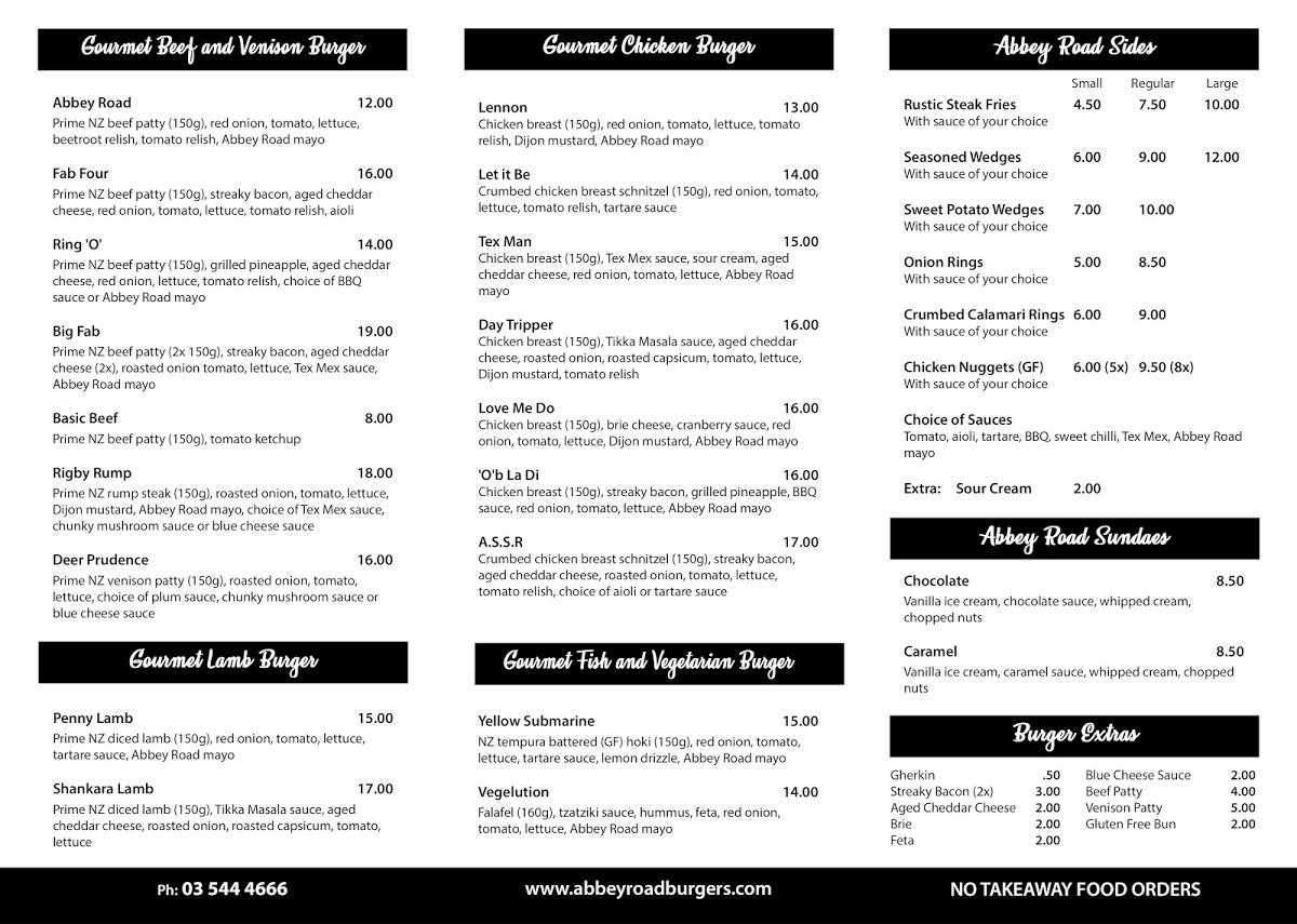 Menu at Abbey Road Burgers, Bar & Cafe, Hope