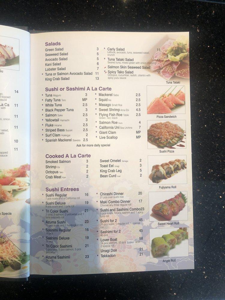 Menu at Azuma Sushi restaurant, Huntington