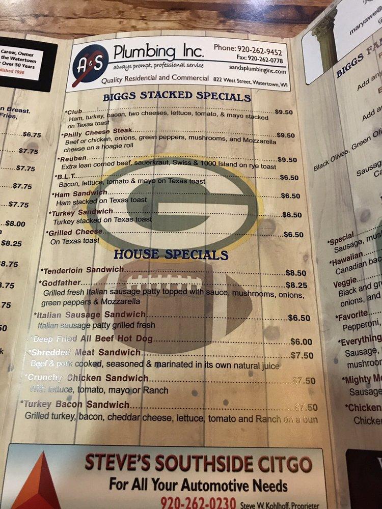 Menu at Bigg's Bar & Grill, Watertown