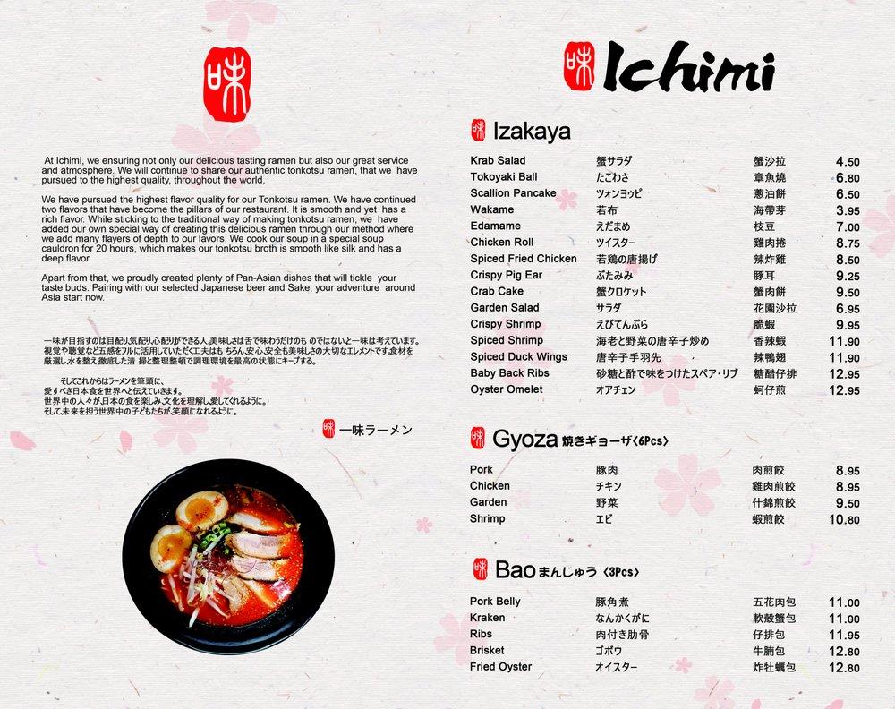 Menu at Ichimi MIA restaurant, Miami