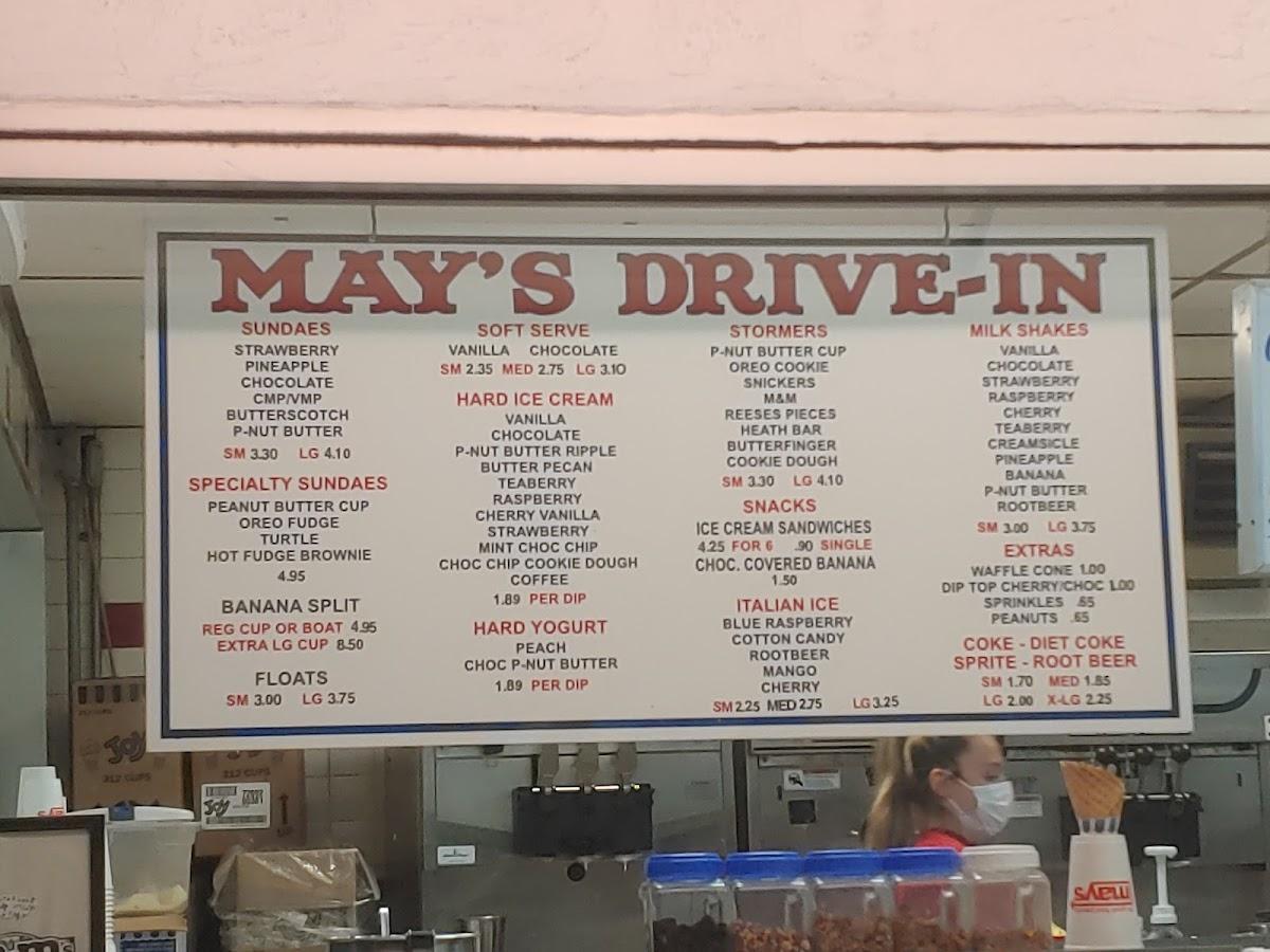 Menu at May's Drive In restaurant, Berwick