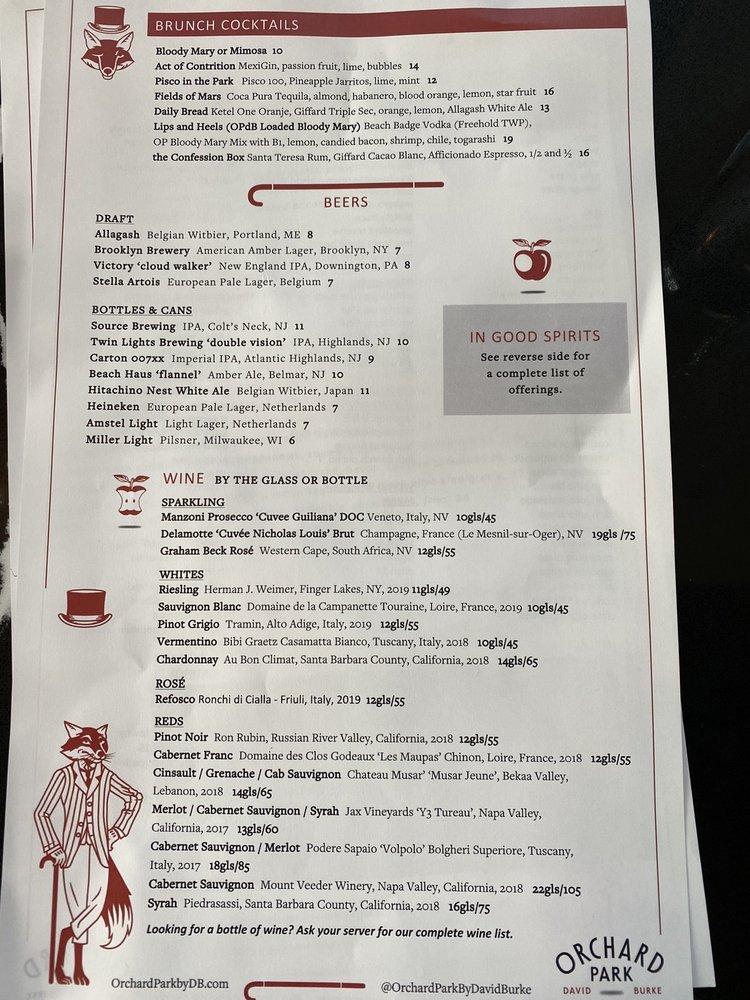 Menu at Orchard Park by David Burke restaurant, East Brunswick, 670 ...