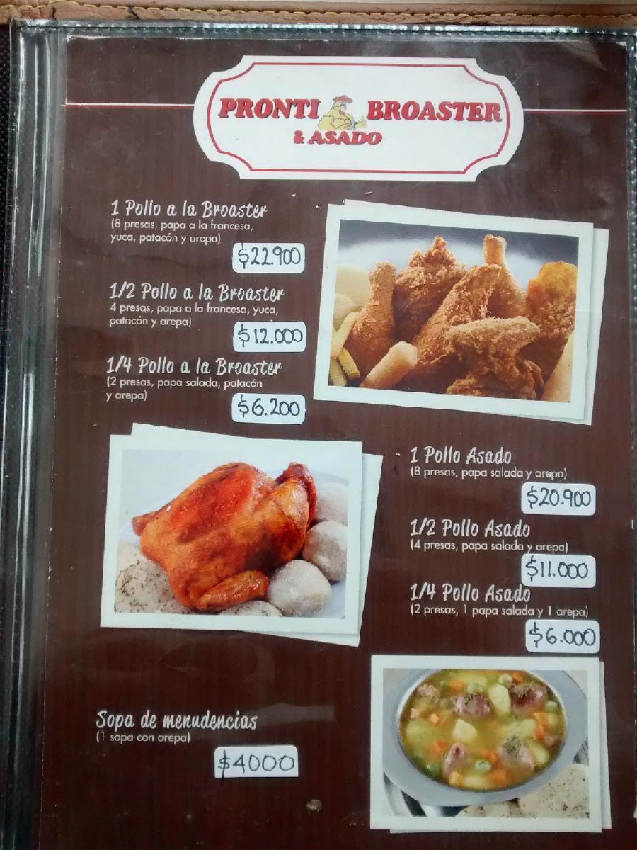 Menu at Pronti Broaster 7 de agosto restaurant, Bogotá
