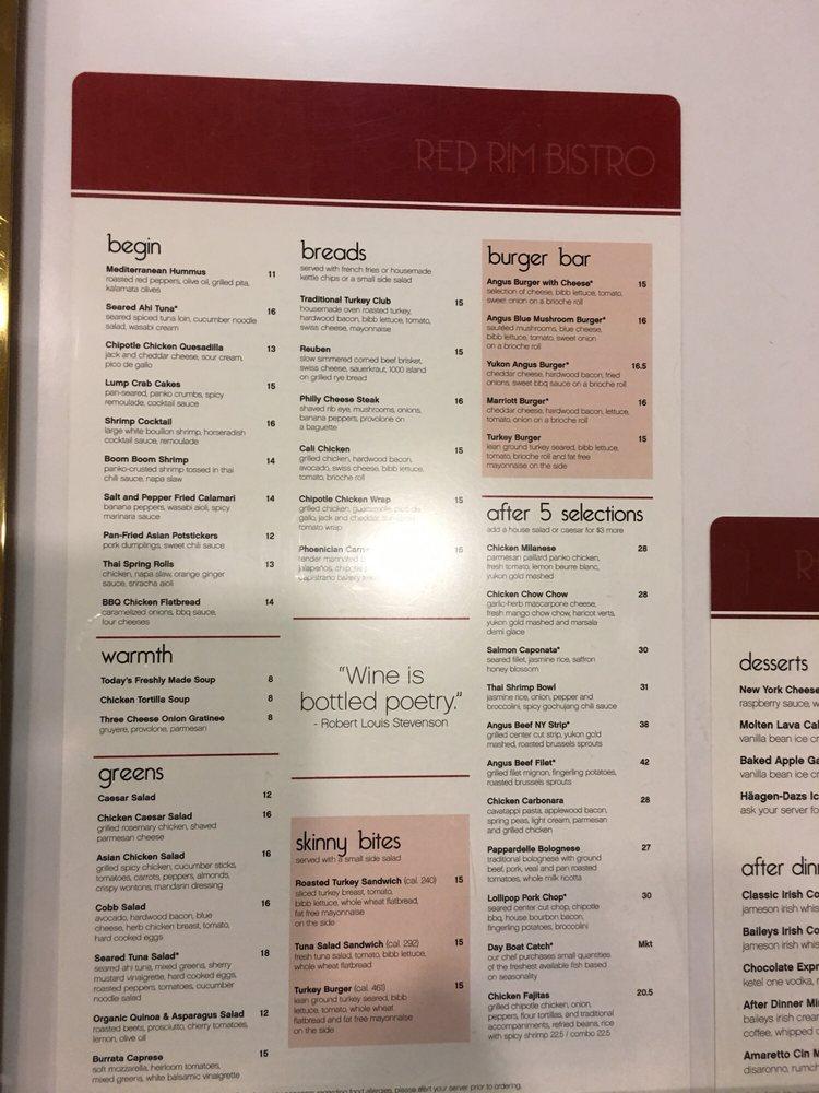 Menu at Red Rim Bistro and Lounge restaurant, Phoenix