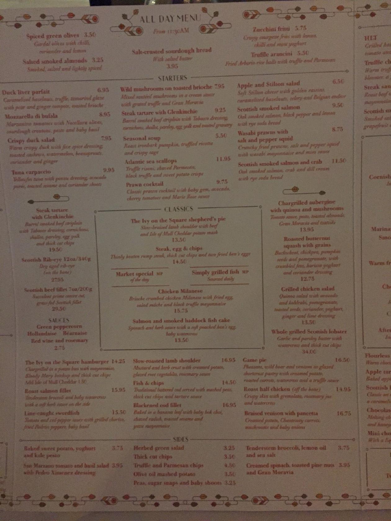 Menu at The Ivy On The Square Edinburgh pub & bar, Edinburgh