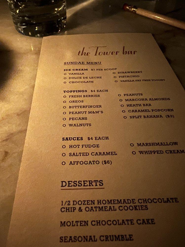 Menu at The Tower Bar, West Hollywood