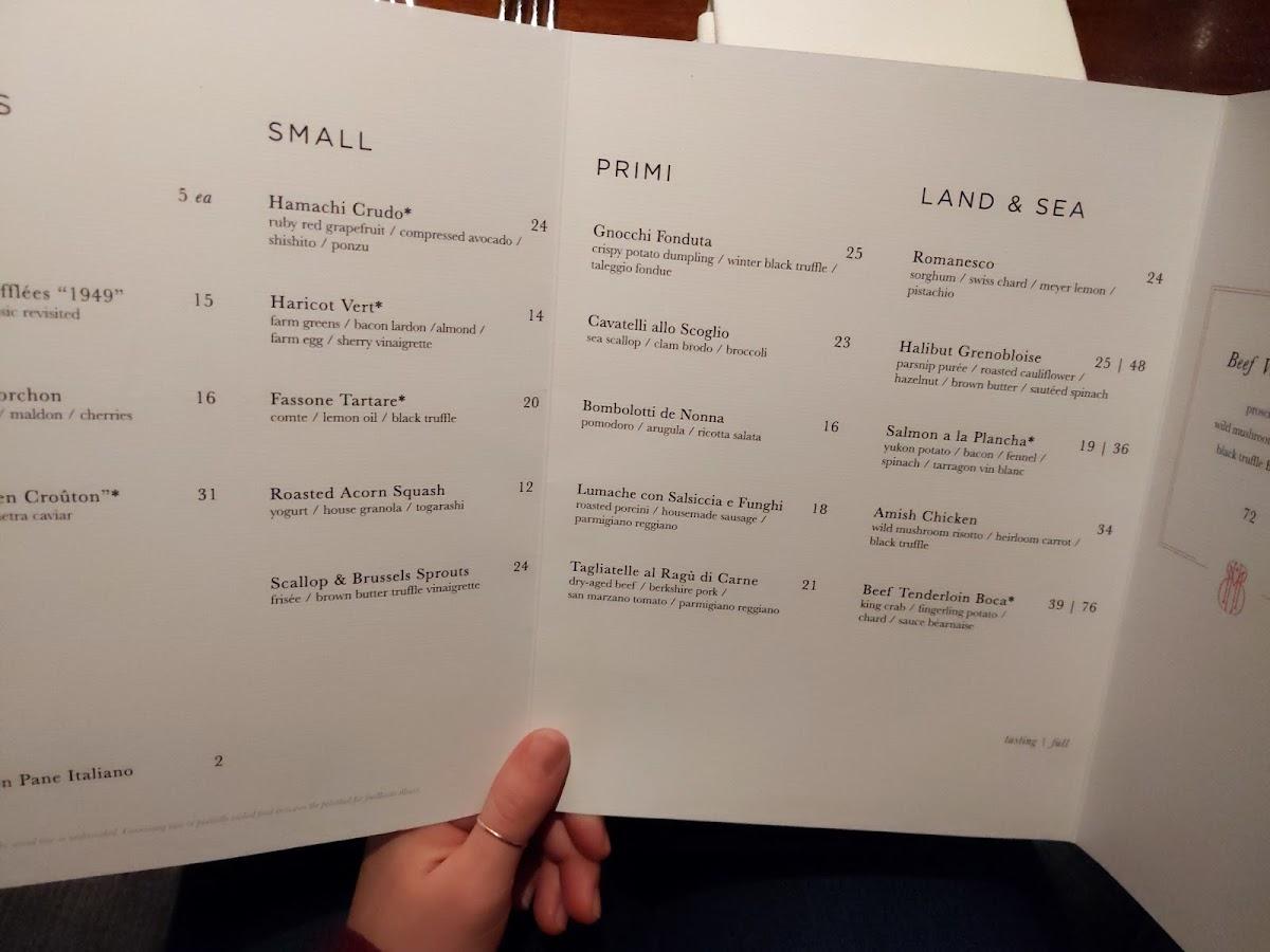 Menu at Boca restaurant, Cincinnati