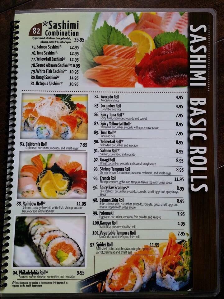Menu at Oishi restaurant, Redmond