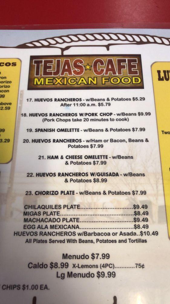 Menu at Tejas Cafe, San Antonio, O'Connor Rd
