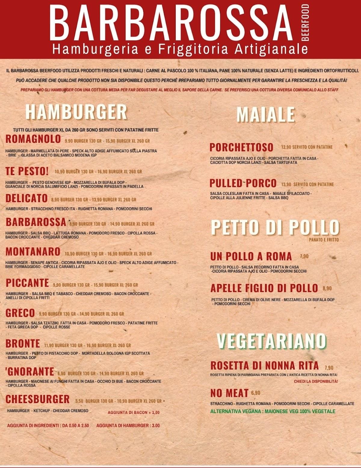 Menu da Barbarossa BeerFood Roma, Roma, Via Giulio Rocco