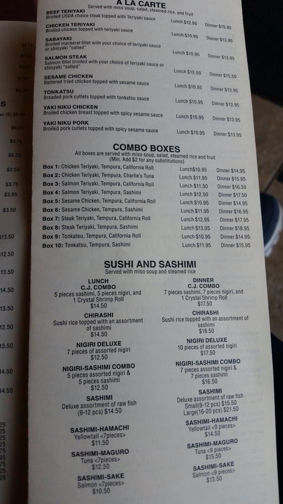 Menu at CJ Palace restaurant, Sparks