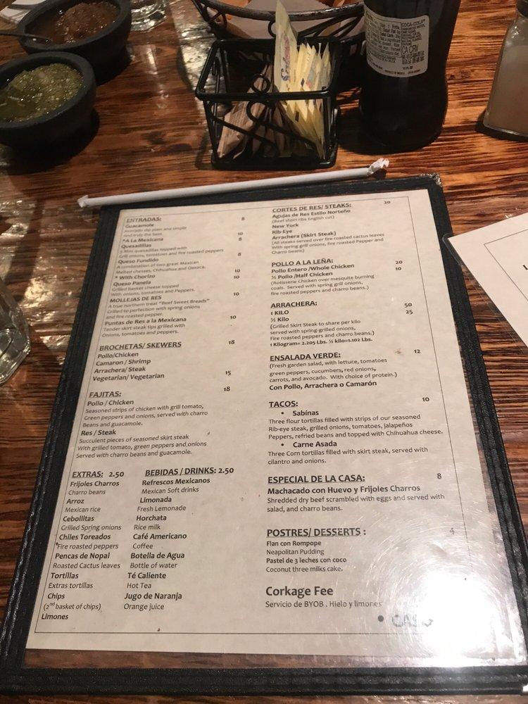 Menu at Cantón Regio steakhouse, Chicago