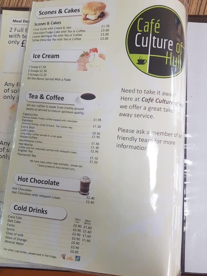 Menu at Cafe Culture Of Hull, Hull