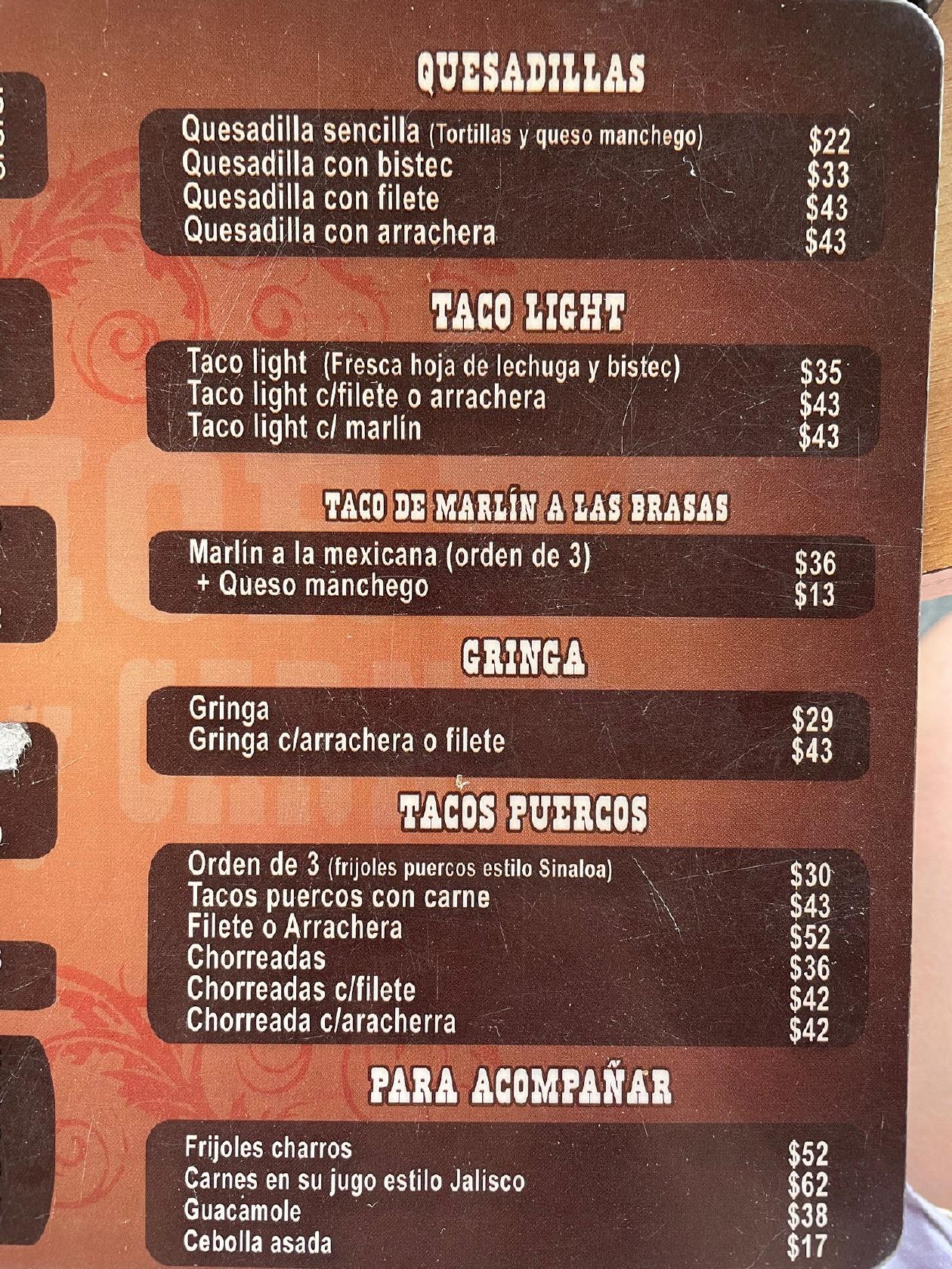Menu at El Morro [Tacos Y Carnes] restaurant, Tuxtla Gutiérrez