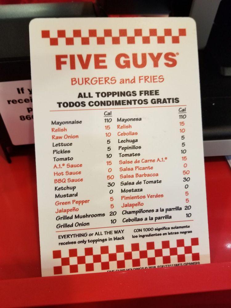 Carta del restaurante Five Guys, Greeley, Centerplace Dr