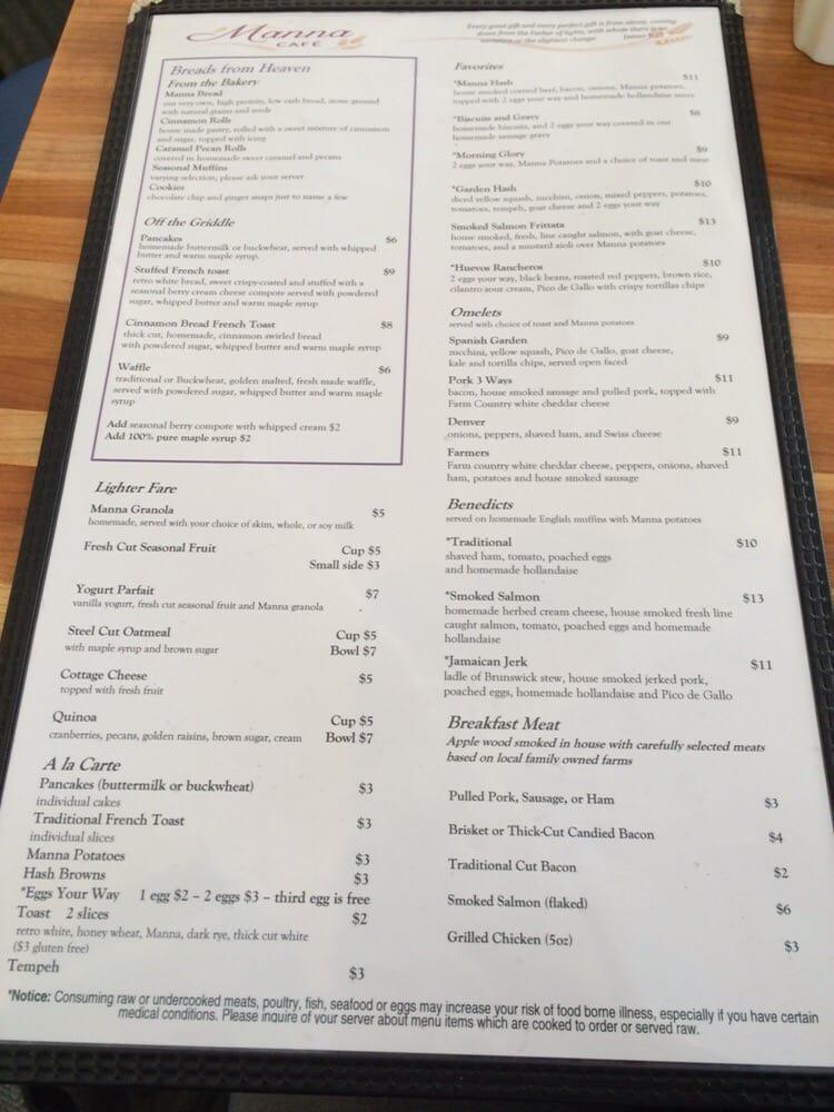 Menu at Manna Cafe, Grand Rapids