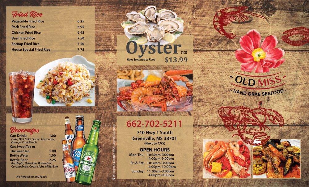 Menu at Old Miss restaurant, Greenville