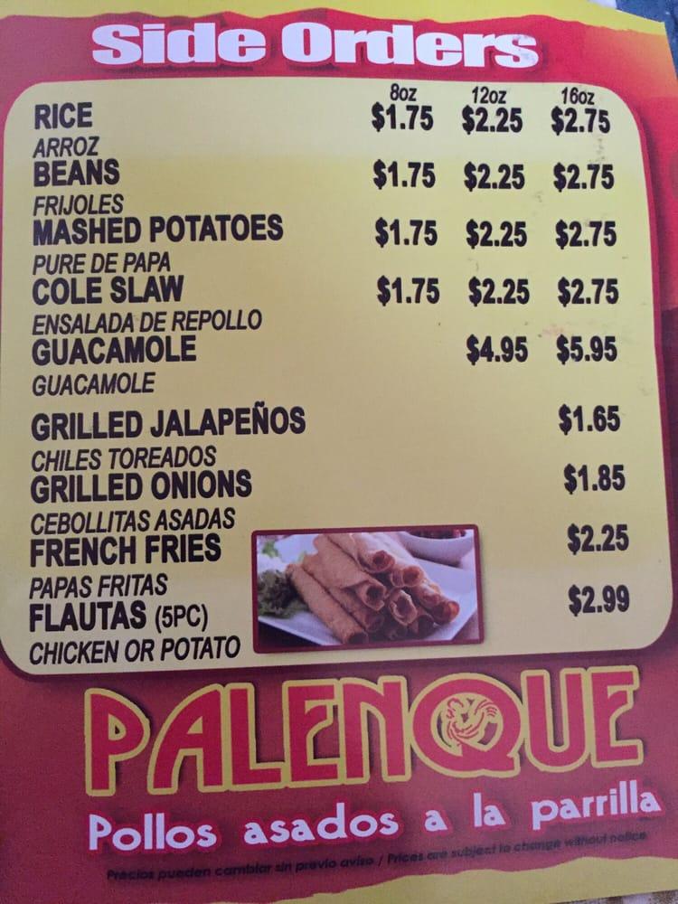 Menu at Palenque restaurant, Chicago