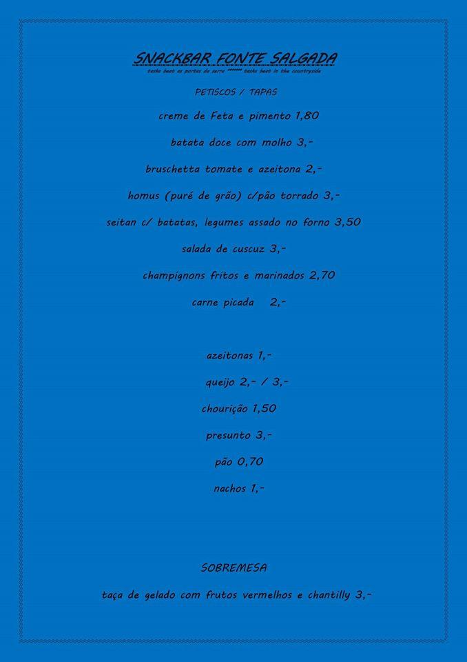 Menu at Taberna Fonte Salgada,Tavira restaurant, Tavira