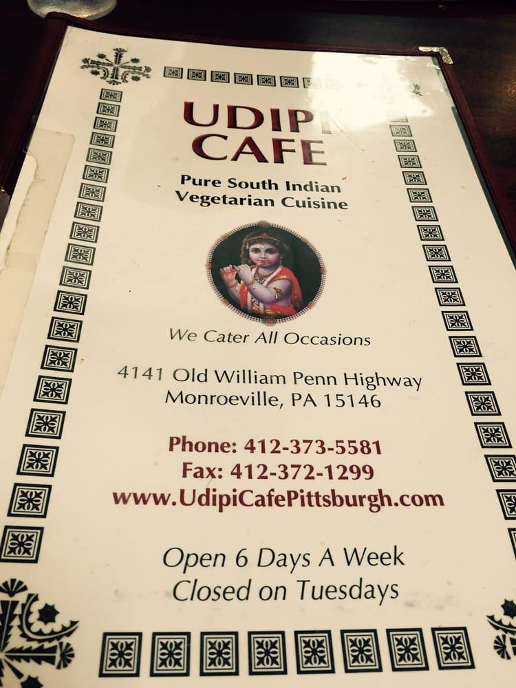 Menu at Udipi Cafe, Monroeville, Old William Penn Hwy