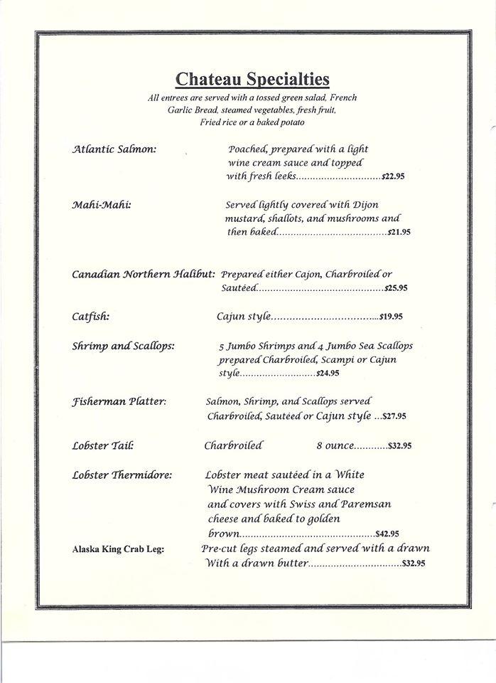Menu at Chateau Chang steakhouse, Victorville