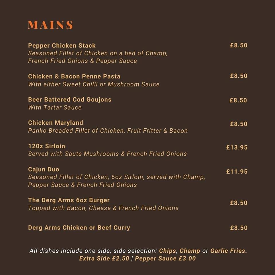 Menu at Derg Arms pub & bar, Castlederg