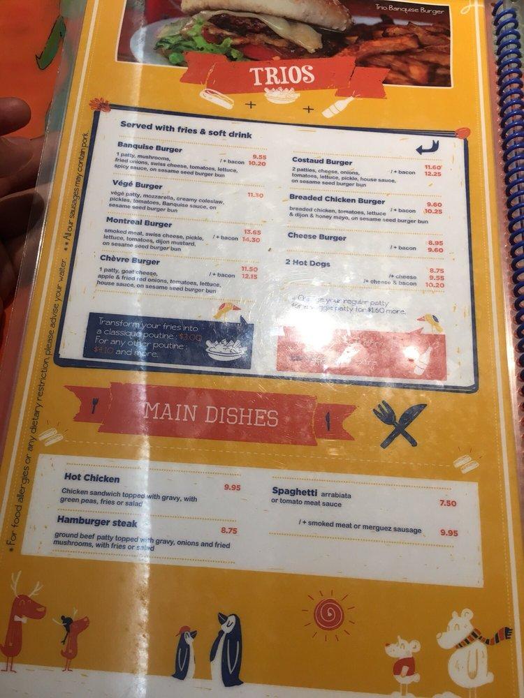 Carta del restaurante La Banquise, Montréal