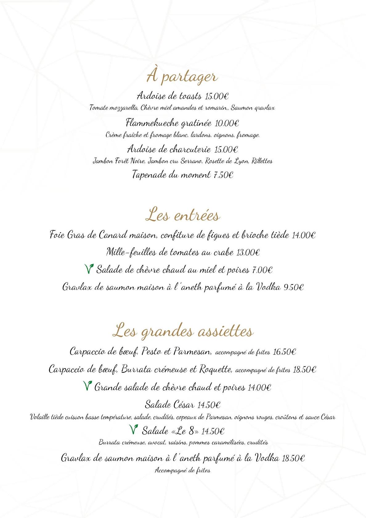 Menu au Le 8 - Les Restaurants Nicolas Pierre, Saint-Quentin