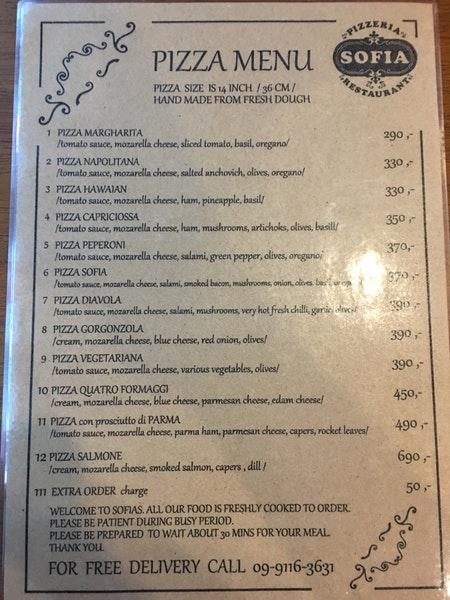 Menu at PIZZERIA SOFIA, Phe, Hat Mae Rumphueng Rd