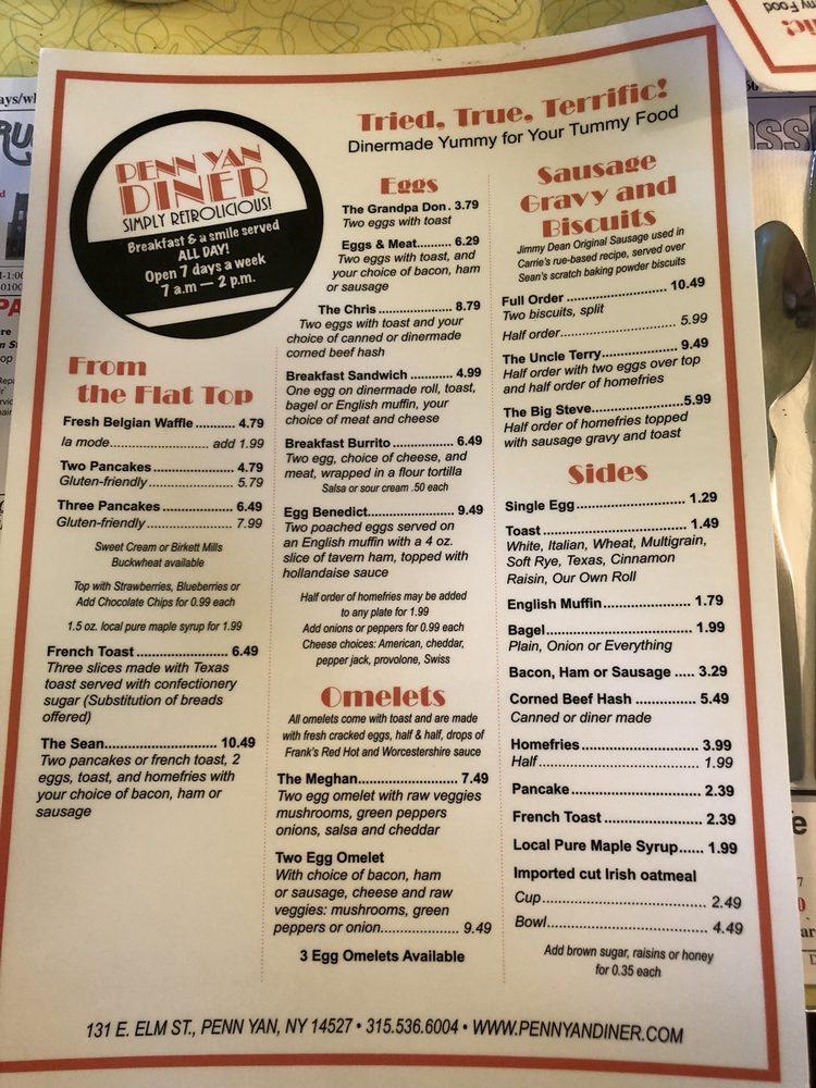 Menu at Penn Yan Diner cafe, Penn Yan