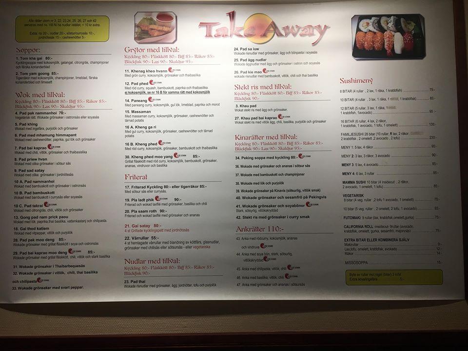 Menu at Åsa Thai Restaurang & Take Away restaurant, Åsa