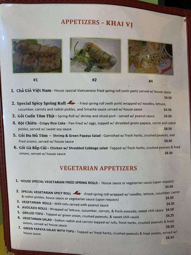 Menu at Bowl of Pho restaurant, Mishawaka