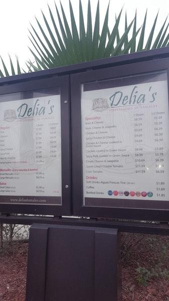 Menu at Delia's Specializing in Tamales restaurant, Pharr, N Jackson Rd