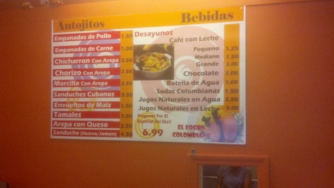 Menu at El Fogon Colombiano restaurant, Tampa