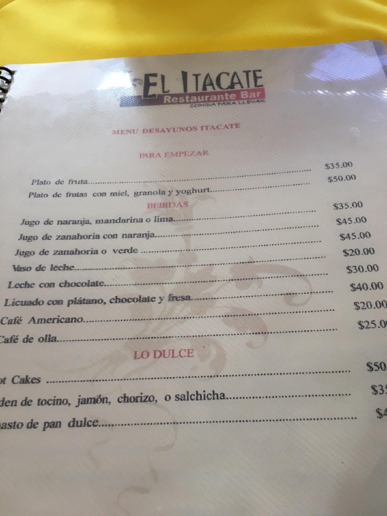 Menu at Restaurant "EL ITACATE", Yautepec de Zaragoza