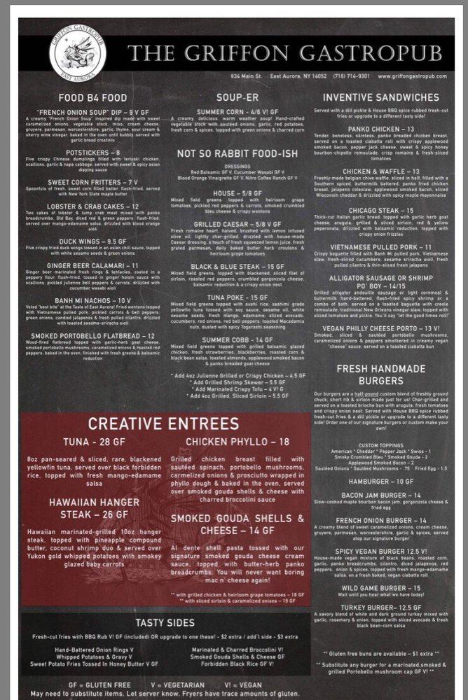 Menu at The Griffon Gastropub, East Aurora