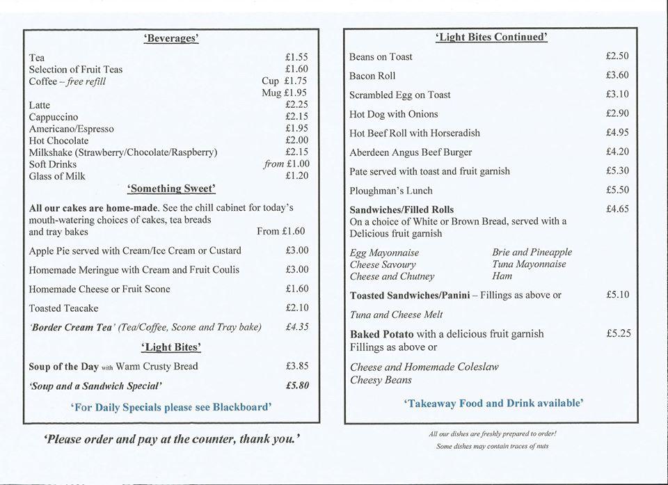 Menu at Hirsel Tea Rooms, Coldstream