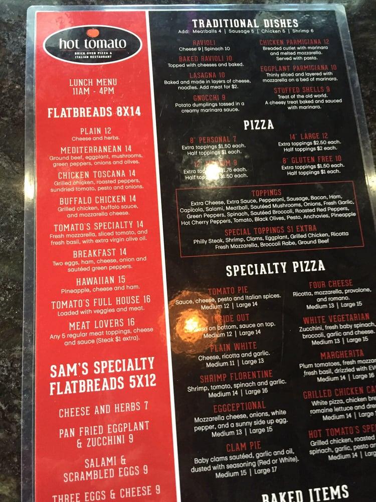 Menu at Hot Tomato pizzeria, Myrtle Beach