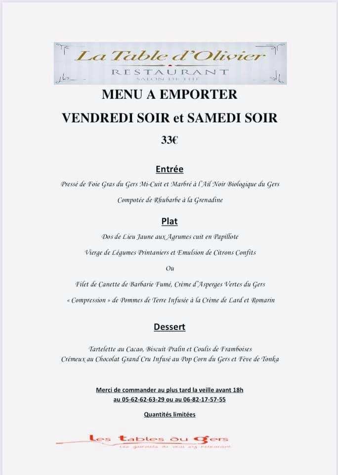 Menu au La Table D'Olivier restaurant, Samatan