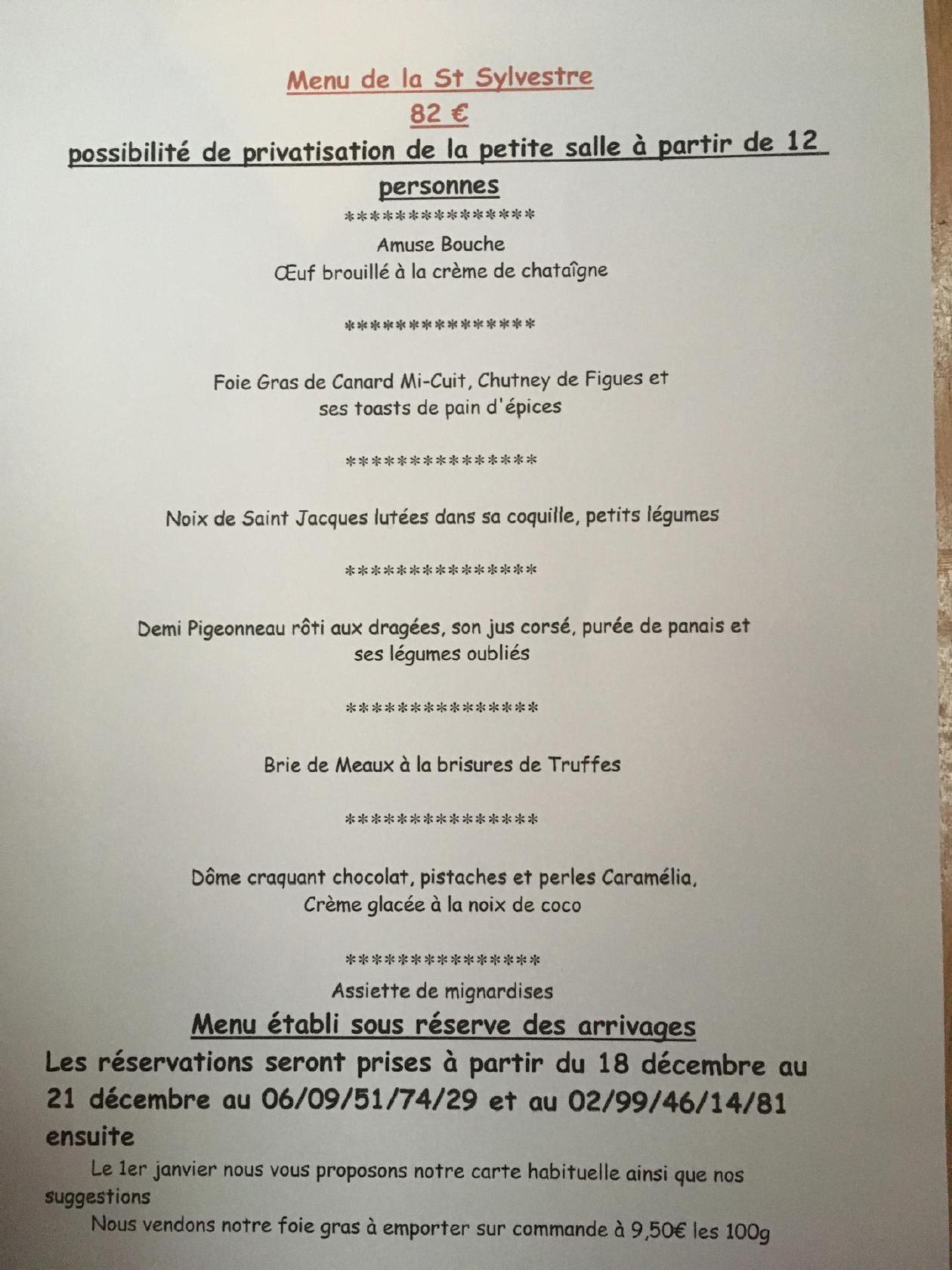 Menu au Le Balafon restaurant, Dinard