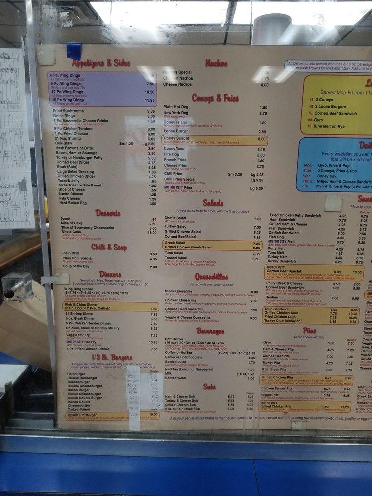 Menu at Motor City Coney Island Restaurant, Detroit