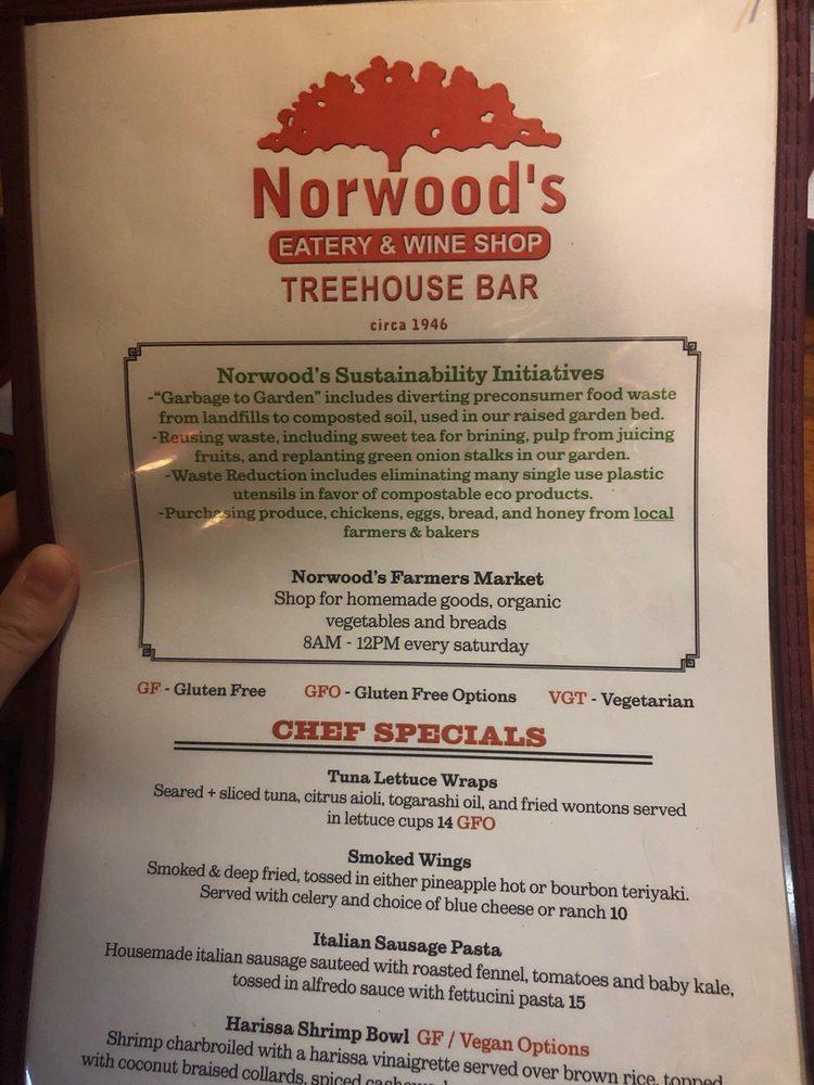 Carta de Norwood's Seafood Restaurant, New Smyrna Beach