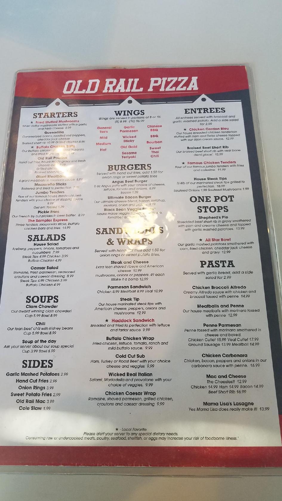 Menu at Old Rail Pizza pizzeria, Somersworth, 400 High St