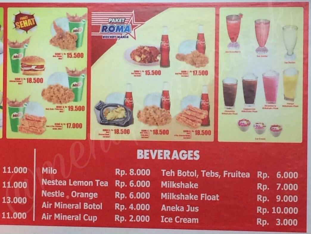 Menu at Rocket Chicken Perdamaian restaurant, Pontianak