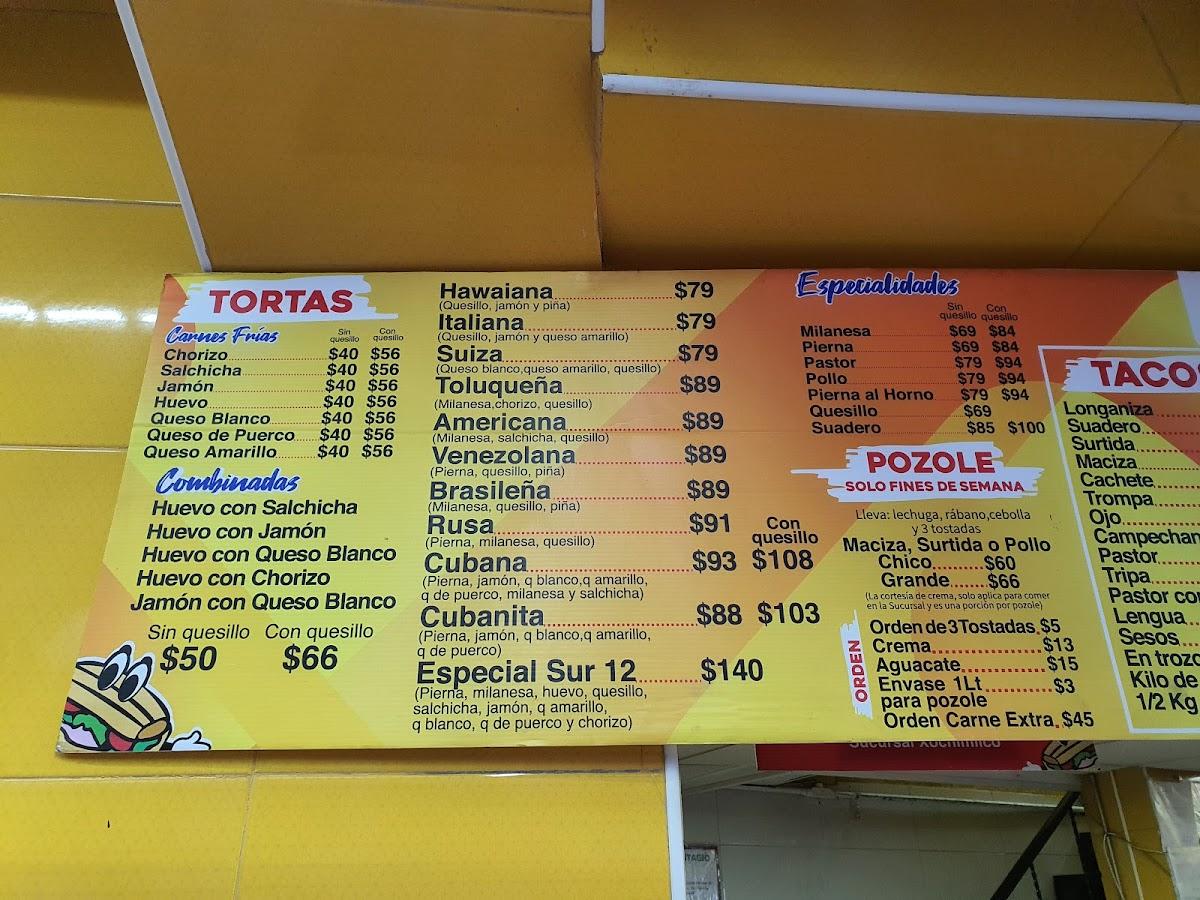 Carta del restaurante Tortas Gigantes Sur 12 XOCHIMILCO, Ciudad del ...