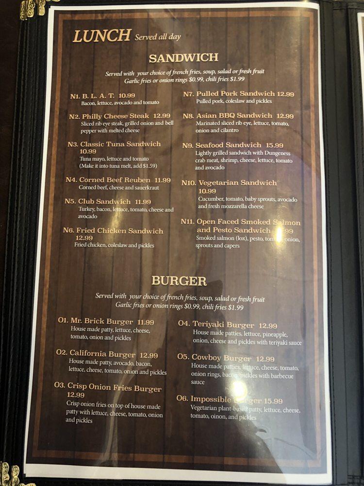 Menu at 833 Brick Cafe, Livermore