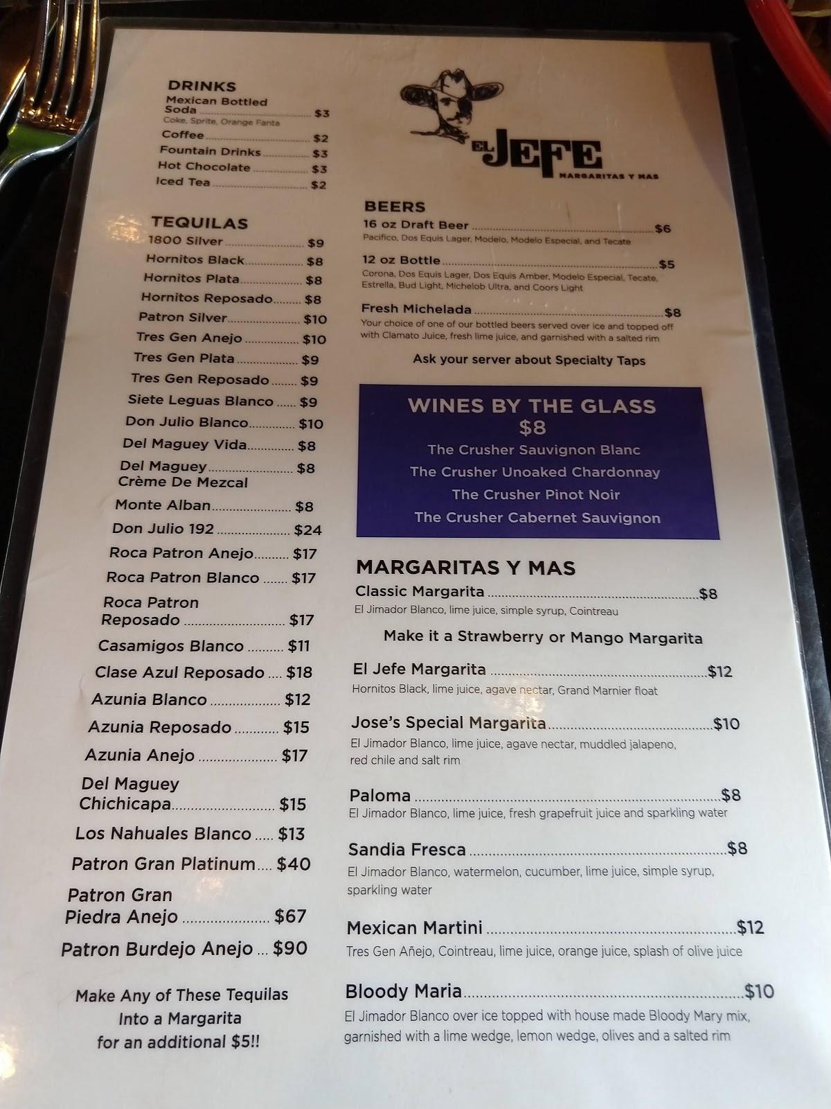 Menu at El Jefe restaurant, Angel Fire