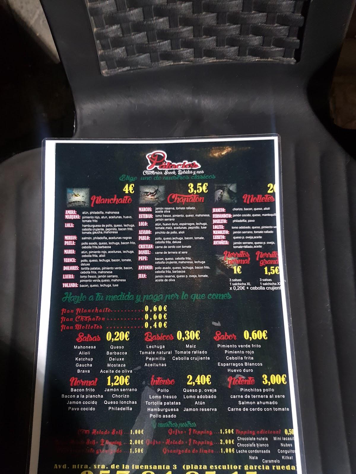 Menu at PALACIOS, Córdoba