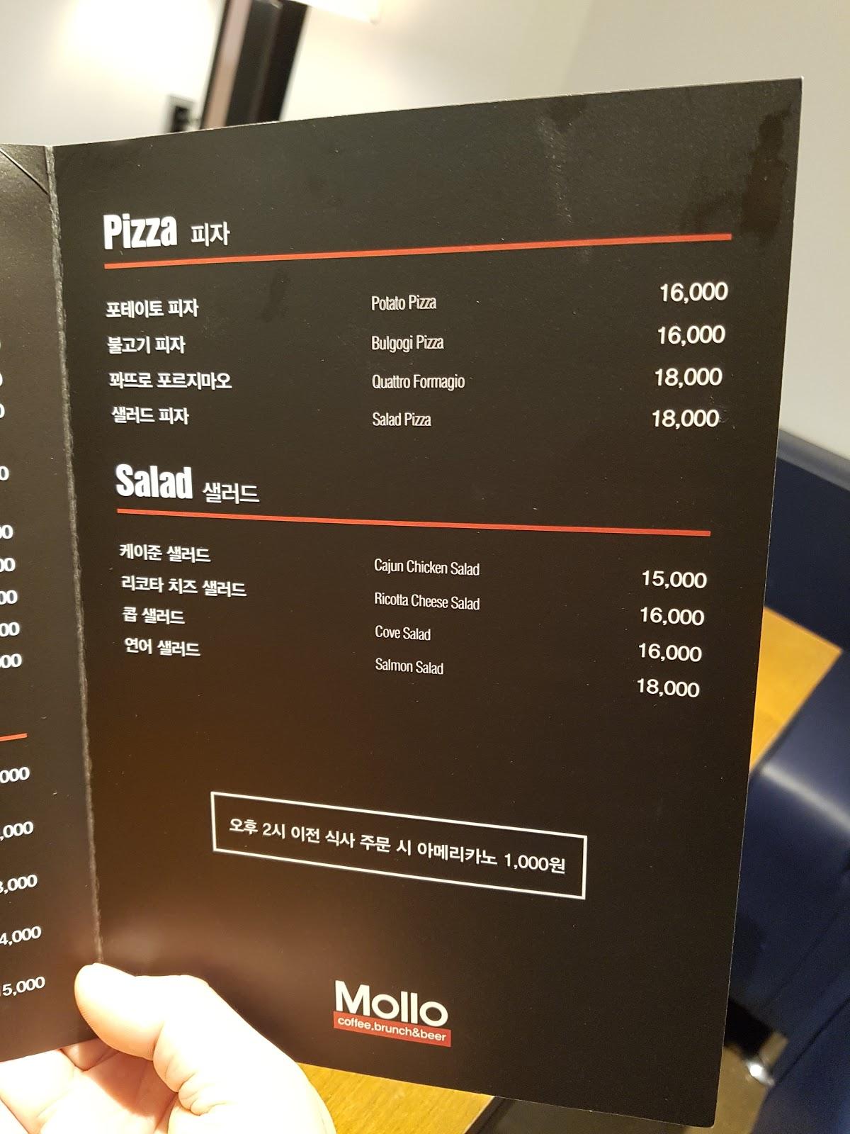 Menu at mollo cafe, Busan